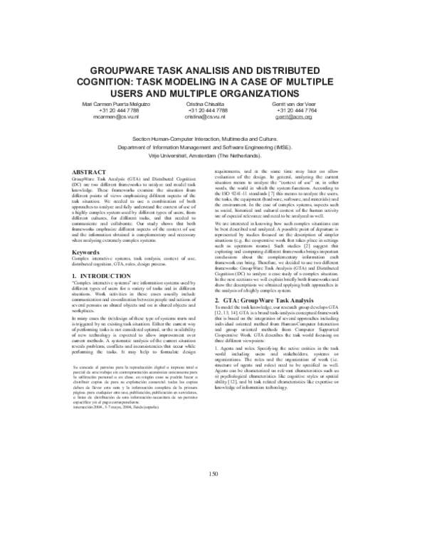 (PDF) Groupware Task Analysis and Distributed Cognition: Task Modeling In a Case of Multiple ...