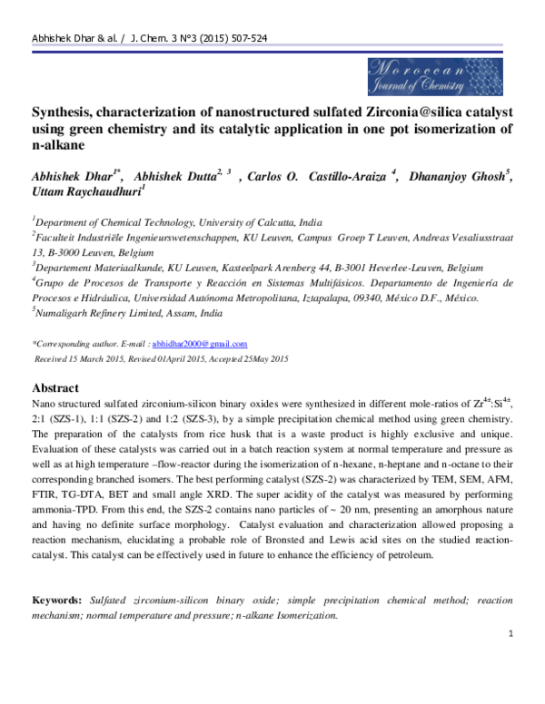 (PDF) Synthesis, characterization of nanostructured sulfated Zirconia@silica catalyst using ...