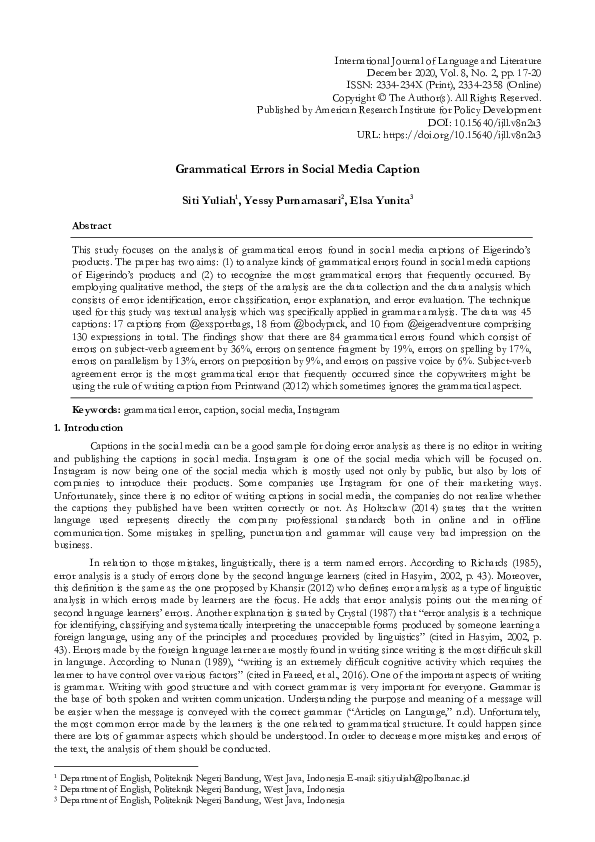 Pdf Grammatical Errors In Social Media Caption