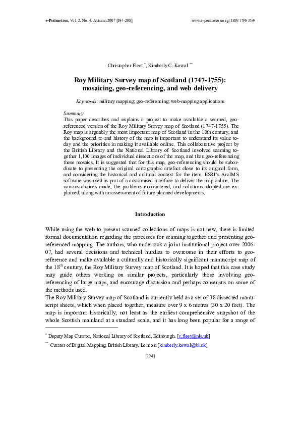 (PDF) Roy Military Survey map of Scotland (1747-1755): mosaicing, geo ...