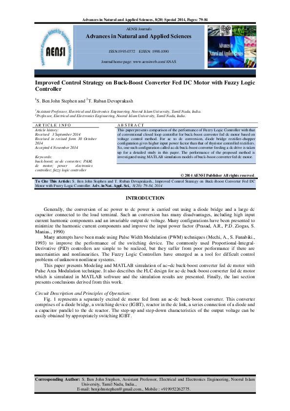 (PDF) Improved Control Strategy on Buck-Boost Converter Fed DC Motor with Fuzzy Logic Controller