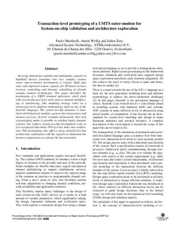 Pdf Transaction Level Prototyping Of A Umts Outer Modem For System On