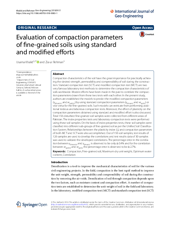 (PDF) Evaluation of compaction parameters of fine-grained soils using standard and modified efforts