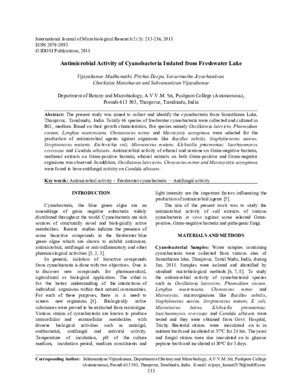 (PDF) Antimicrobial Activity of Cyanobacteria Isolated from Marine Water Resource