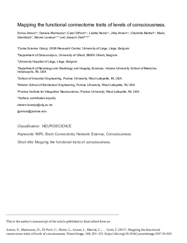 (PDF) Mapping the functional connectome traits of levels of consciousness