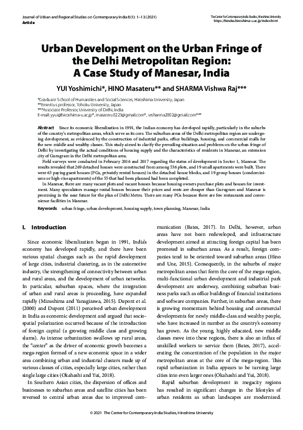 (PDF) Urban Development on the Urban Fringe of the Delhi Metropolitan ...