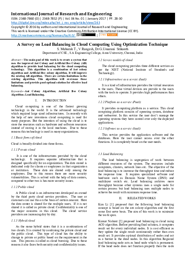 (PDF) Survey on Load Balancing in Cloud Computing using Genetic Algorithm