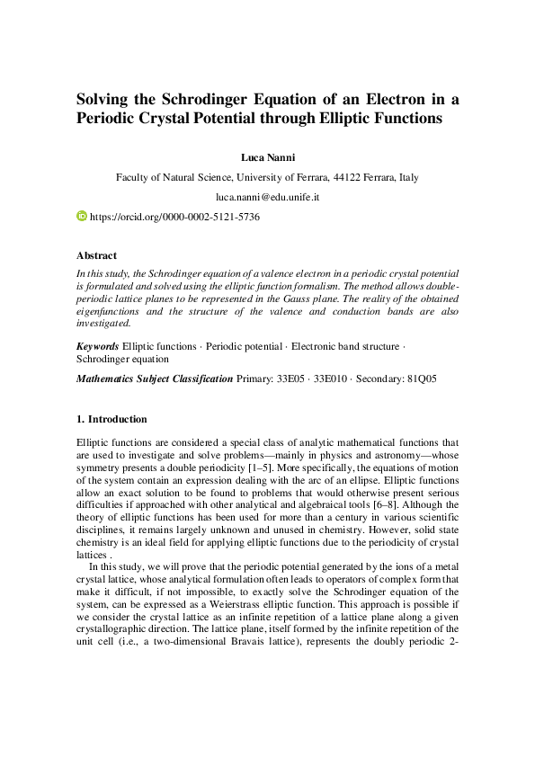(PDF) Solving the Schrodinger equation of an electron in a periodic ...