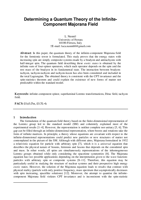 (PDF) Determining a Quantum Theory of the Infinite-Component Majorana Field