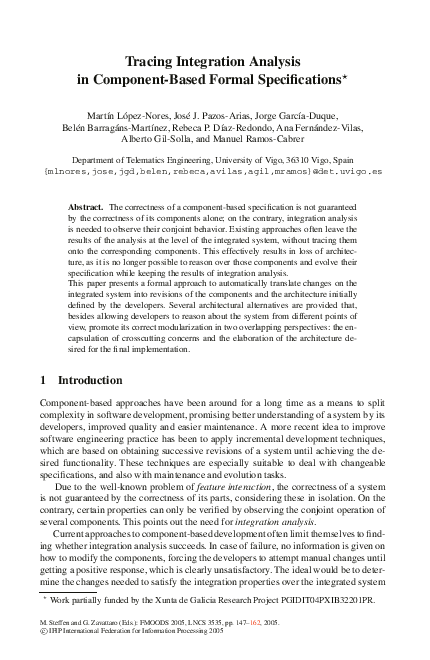 (PDF) Tracing Integration Analysis in Component-Based Formal Specifications