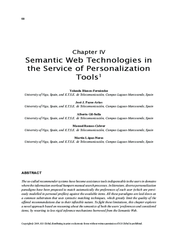 (PDF) Semantic Web Technologies in the Service of Personalization Tools