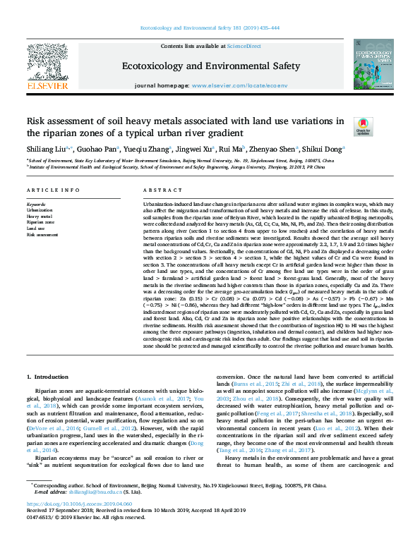 (PDF) Soil Heavy Metals in Urban Riparian Zones
