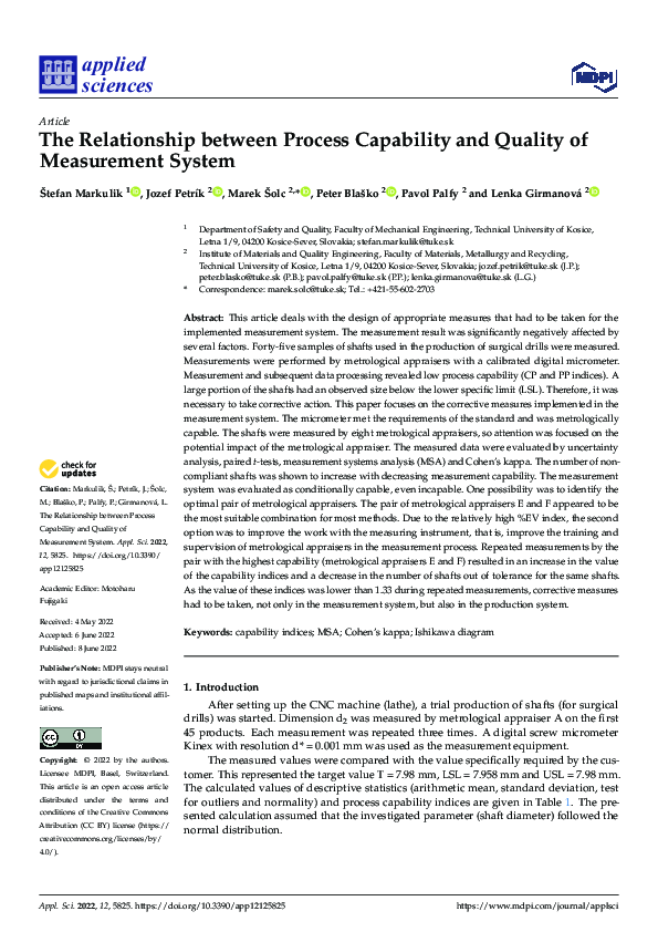 (PDF) The Relationship between Process Capability and Quality of Measurement System