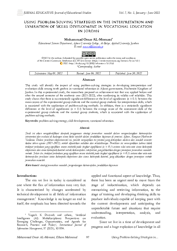 (PDF) Using Problem-Solving Strategies in the Interpretation and Evaluation of Skills ...