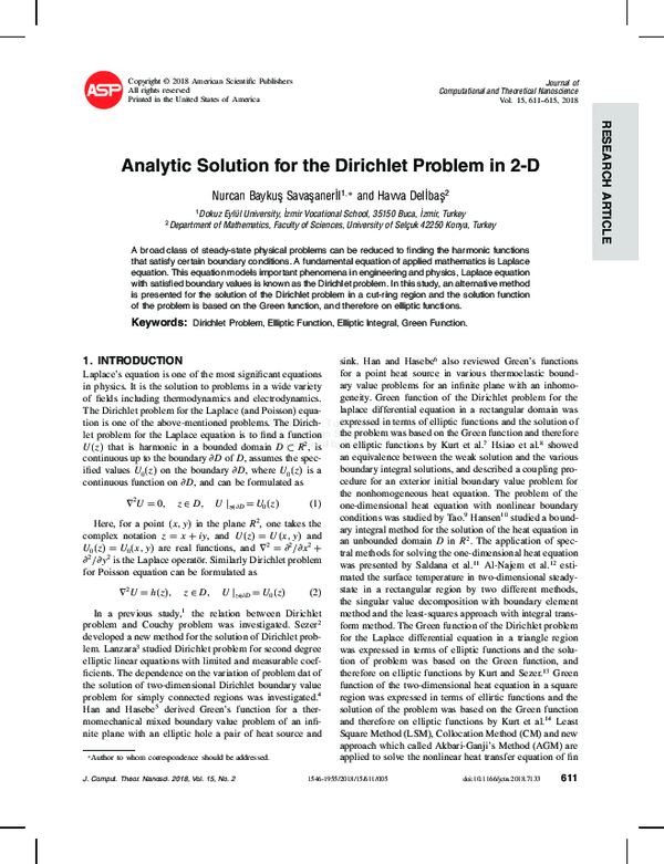 (PDF) Analytic Solution for the Dirichlet Problem in 2-D