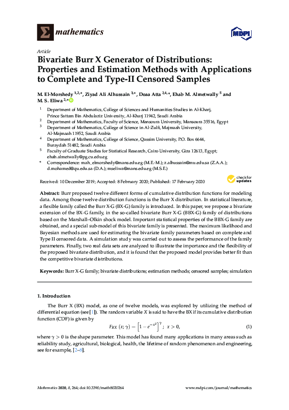 Pdf Bivariate Burr X Generator Of Distributions Properties And Estimation Methods With