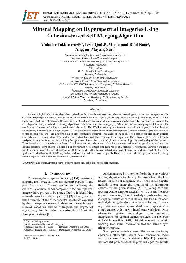 Pdf Mineral Mapping On Hyperspectral Imageries Using Cohesion Based Self Merging Algorithm