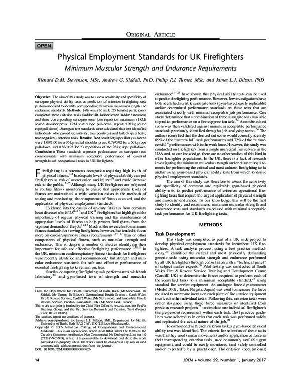 (PDF) Physical Employment Standards for UK Firefighters: Minimum ...