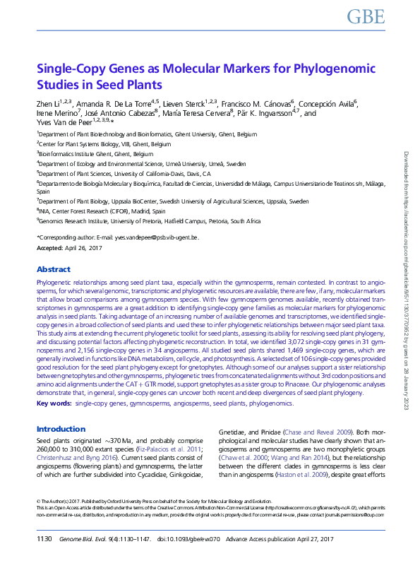 (PDF) Single-Copy Genes as Molecular Markers for Phylogenomic Studies ...