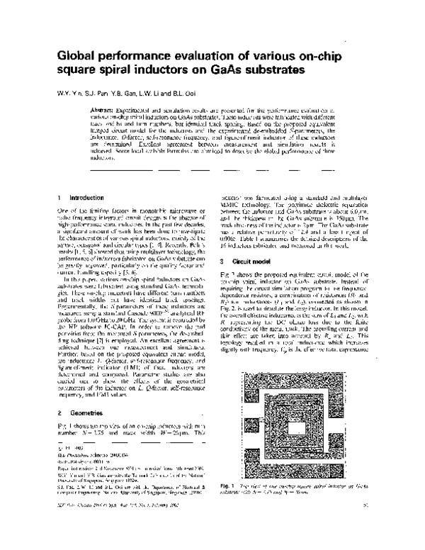 Pdf Global Performance Evaluation Of Various On Chip Square Spiral Inductors On Gaas Substrates