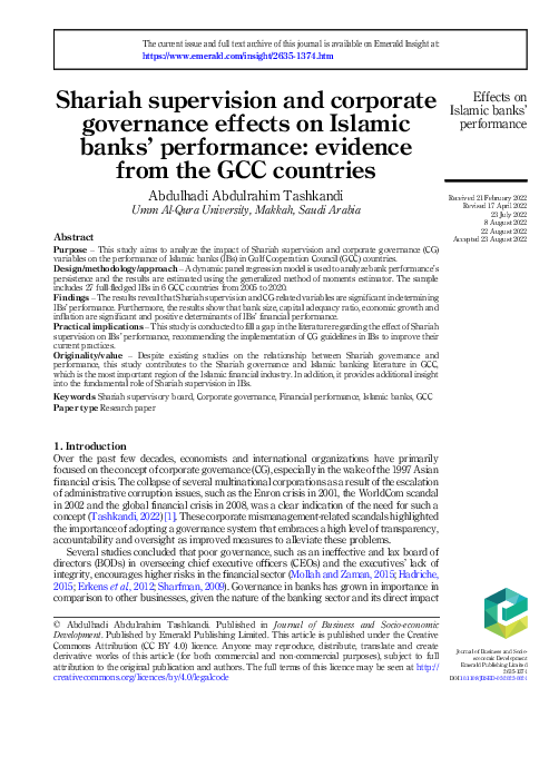 (PDF) Shariah supervision and corporate governance effects on Islamic banks’ performance ...