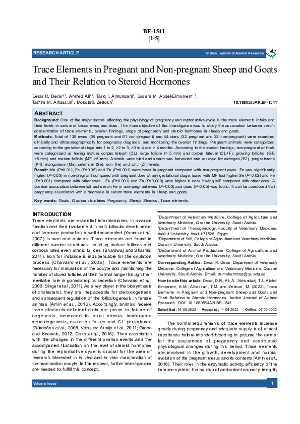 (PDF) Trace Elements in Pregnant and Non-pregnant Sheep and Goats and ...