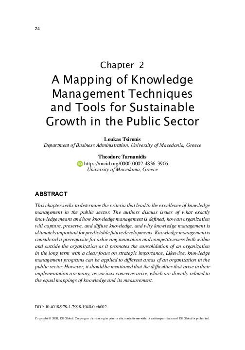 (PDF) A Mapping of Knowledge Management Techniques and Tools for Sustainable Growth in the ...