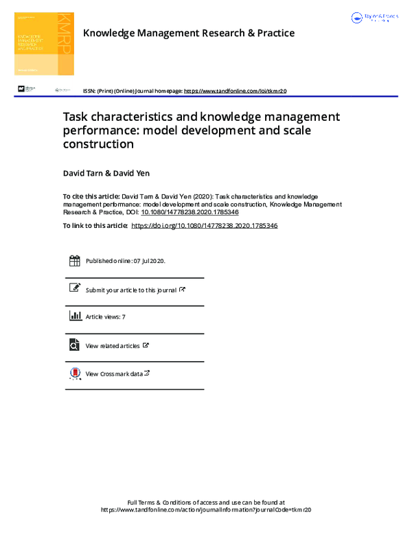 (PDF) Task characteristics and knowledge management performance: model ...