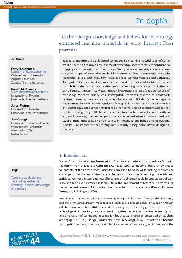 (PDF) Teacher design knowledge and beliefs for technology enhanced ...