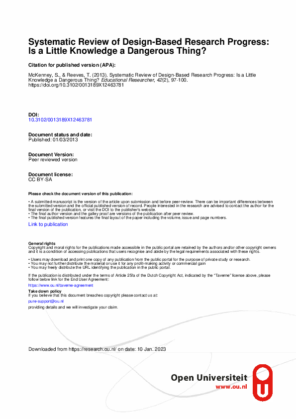 (PDF) Systematic Review of Design-Based Research Progress