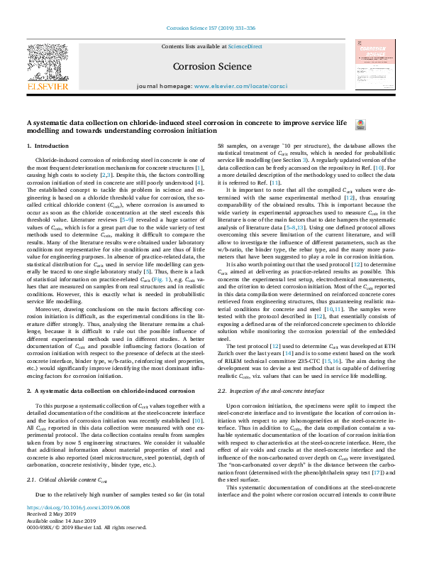 (PDF) A systematic data collection on chloride-induced steel corrosion in concrete to improve ...