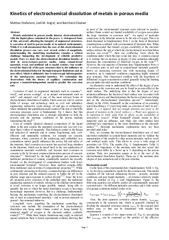 (PDF) Kinetics of electrochemical dissolution of metals in porous media
