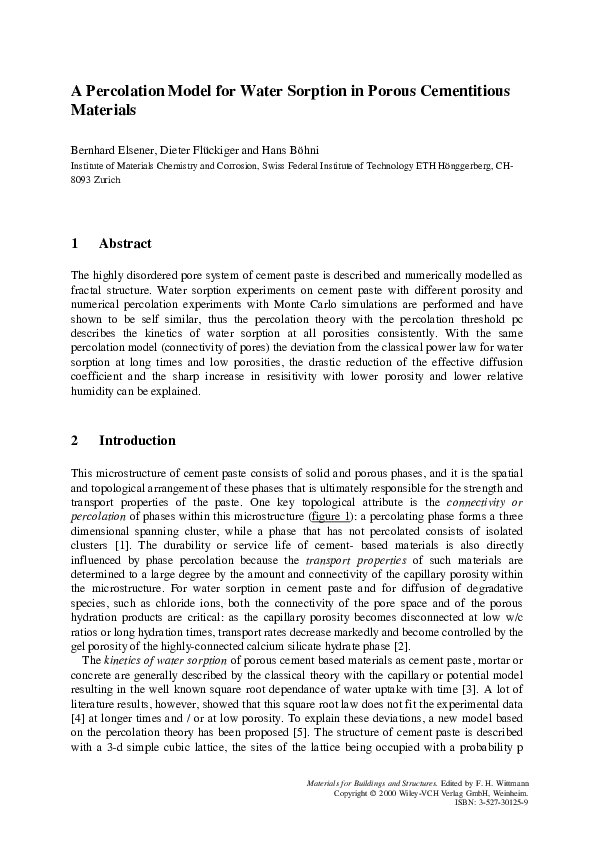 (PDF) A Percolation Model for Water Sorption in Porous Cementitious ...