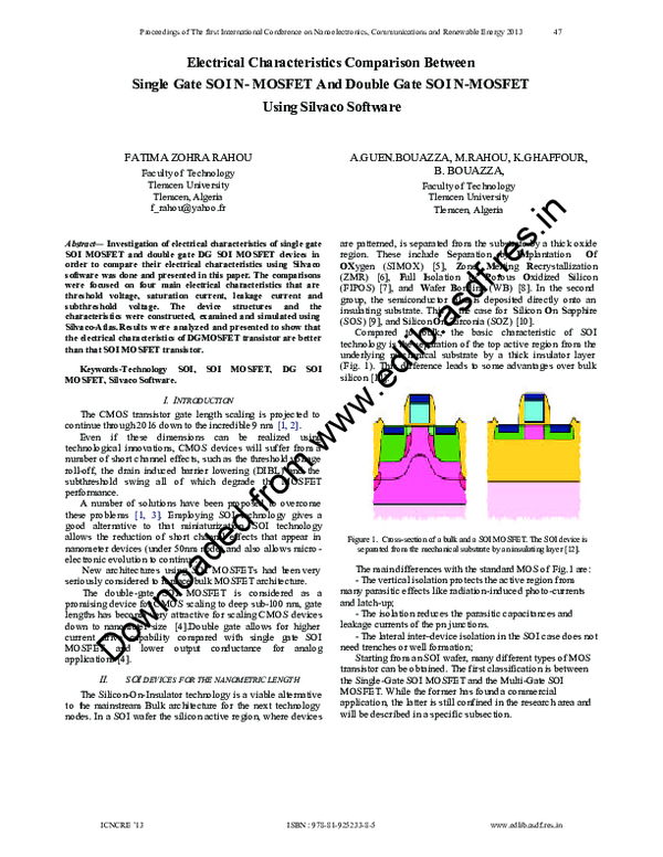 (PDF) Electrical Characteristics Comparison Between Single Gate SOI N ...