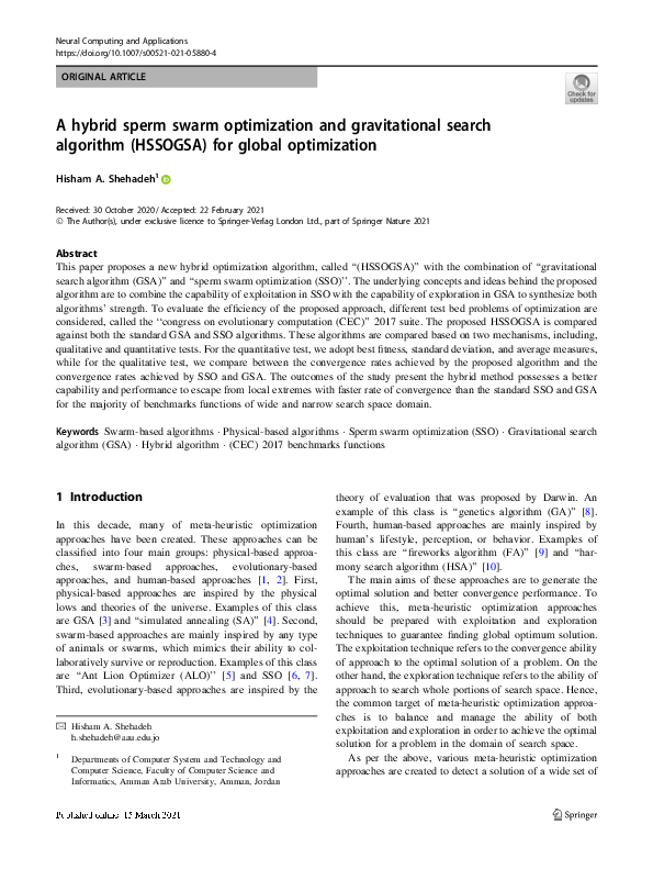 Pdf A Hybrid Sperm Swarm Optimization And Gravitational Search Algorithm Hssogsa For Global