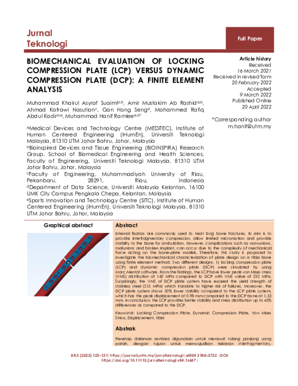 (PDF) Biomechanical Evaluation of Locking Compression Plate (LCP) Versus Dynamic Compression ...