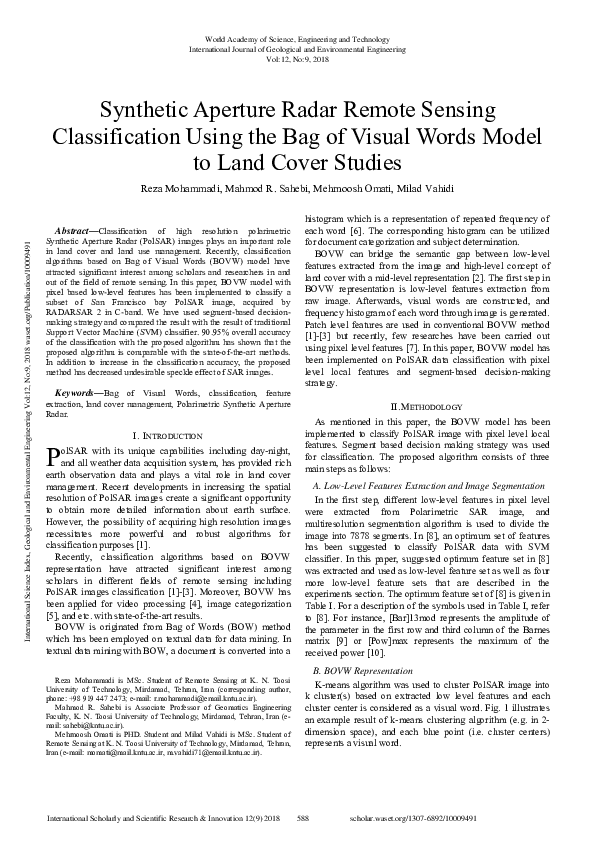 (PDF) Synthetic Aperture Radar Remote Sensing Classification Using The Bag Of Visual Words Model ...