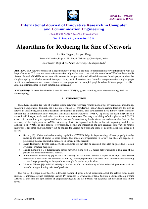 (PDF) Algorithms for Reducing the Size of Network