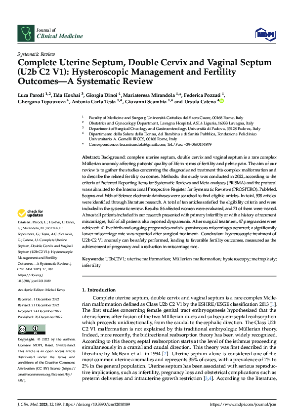 (PDF) Complete Uterine Septum, Double Cervix and Vaginal Septum (U2b C2 ...