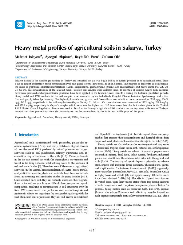 (PDF) Heavy metal profiles of agricultural soils in Sakarya, Turkey