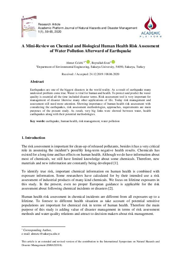 (PDF) Chemical and Biological Human Health Risk Assessment of Water Pollution Afterward of ...