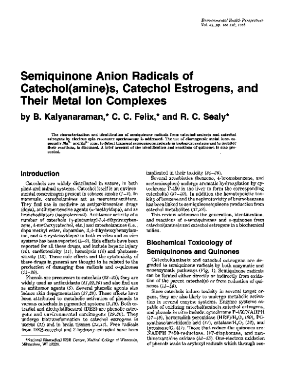 (PDF) Semiquinone anion radicals of catechol(amine)s, catechol ...