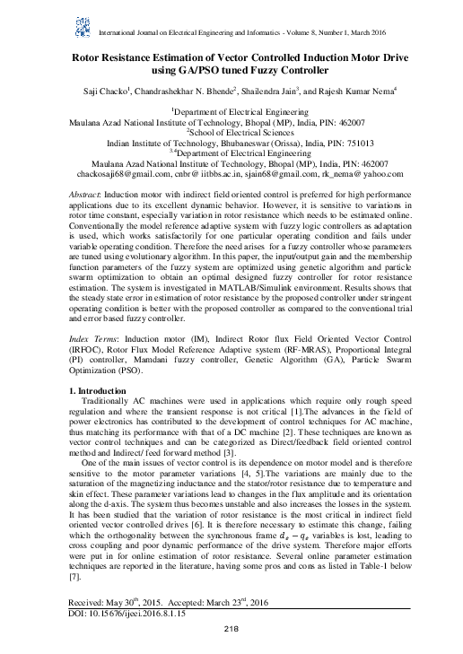 Pdf Rotor Resistance Estimation Of Vector Controlled Induction Motor