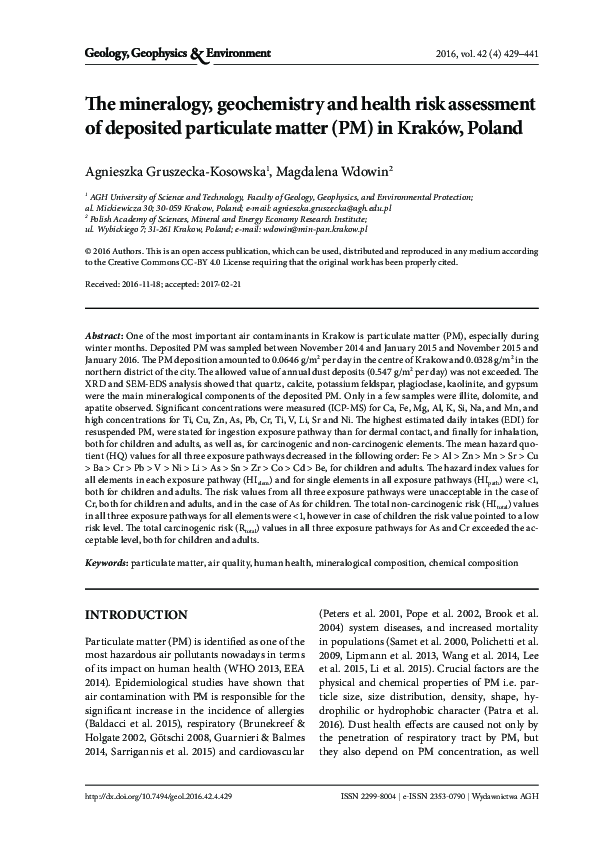 (PDF) The mineralogy, geochemistry and health risk assessment of ...