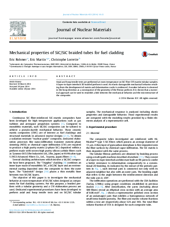 (PDF) Mechanical properties of SiC/SiC braided tubes for fuel cladding