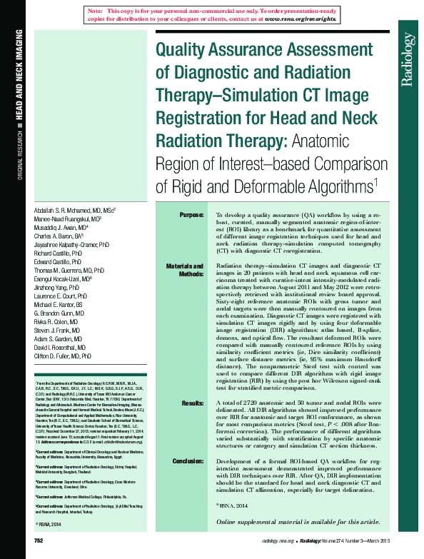 Pdf Quality Assurance Assessment Of Diagnostic And Radiation Therapy Simulation Ct Image