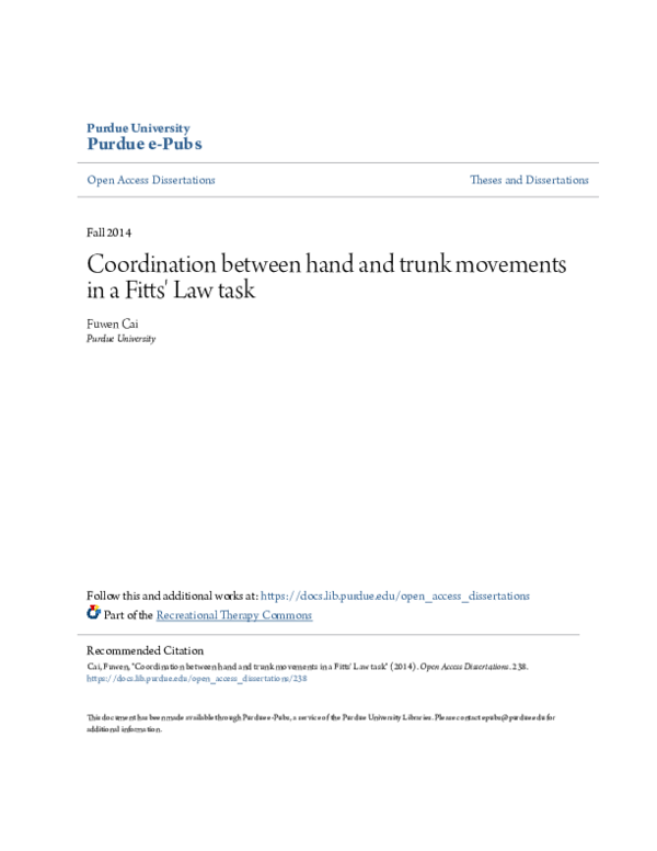 (PDF) Coordination between hand and trunk movements in a Fitts' Law task