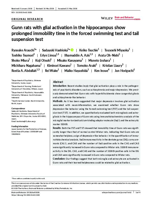 (PDF) Gunn rats with glial activation in the hippocampus show prolonged ...