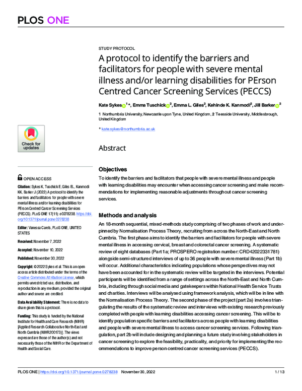 (PDF) A protocol to identify the barriers and facilitators for people ...