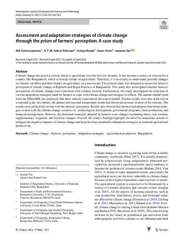 (PDF) Assessment and adaptation strategies of climate change through the prism of farmers ...